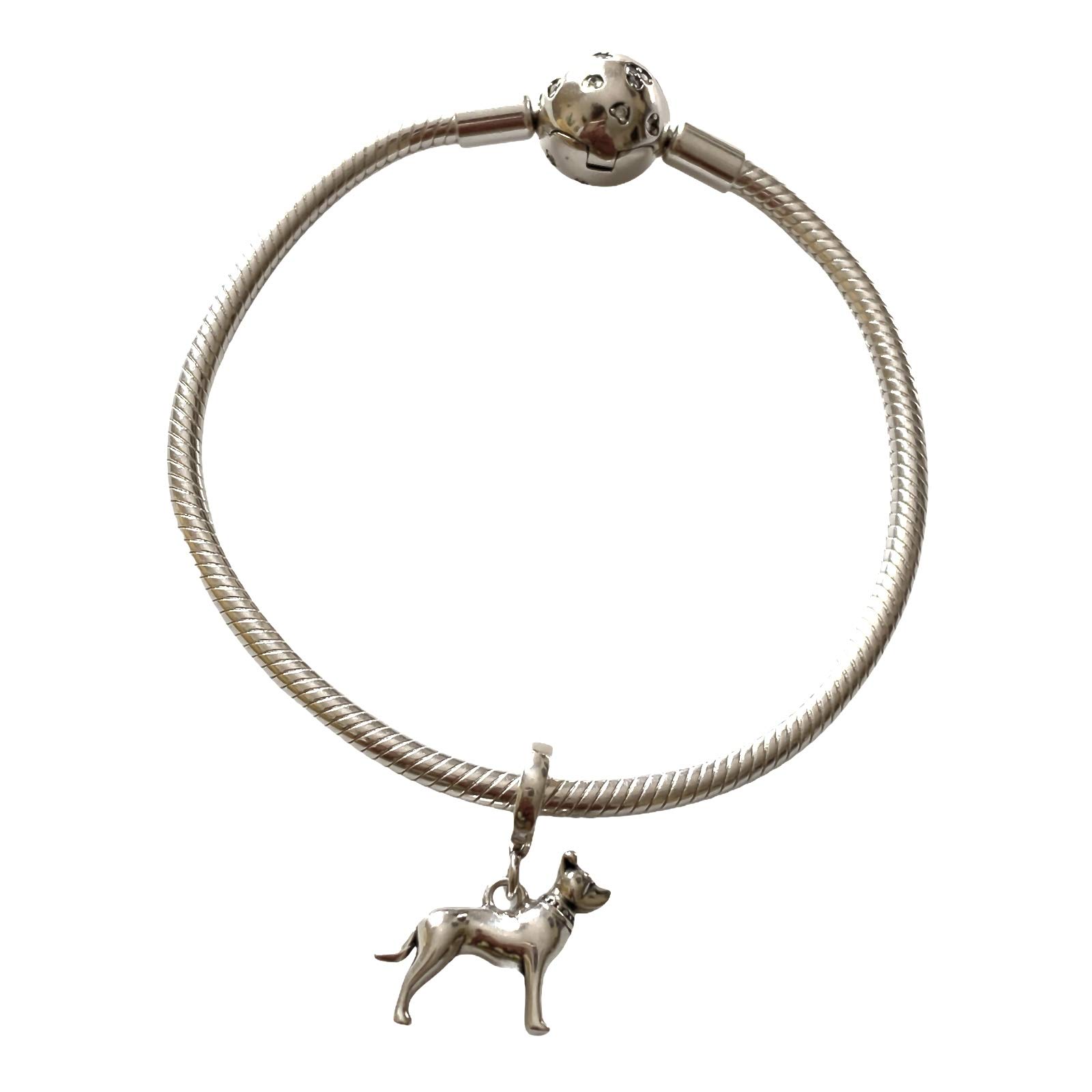 Bolenvi Pitbull American Pit Bull Terrier Bully Dog 925 Sterling Silver Pendant Charm Bead for Pandora & Similar Charm Bracelets or Necklaces