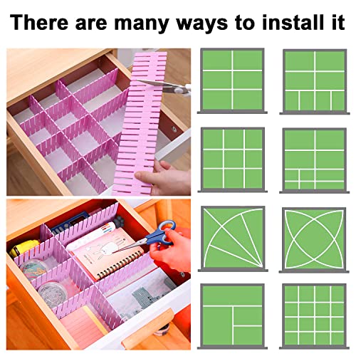 DUTWROY 24Pcs Adjustable Drawer Dividers 14.5Inch Plastic Storage Drawers Divider Pink DIY Grid Drawer Organizer Dividers for Socks Underwear Makeup Clothes