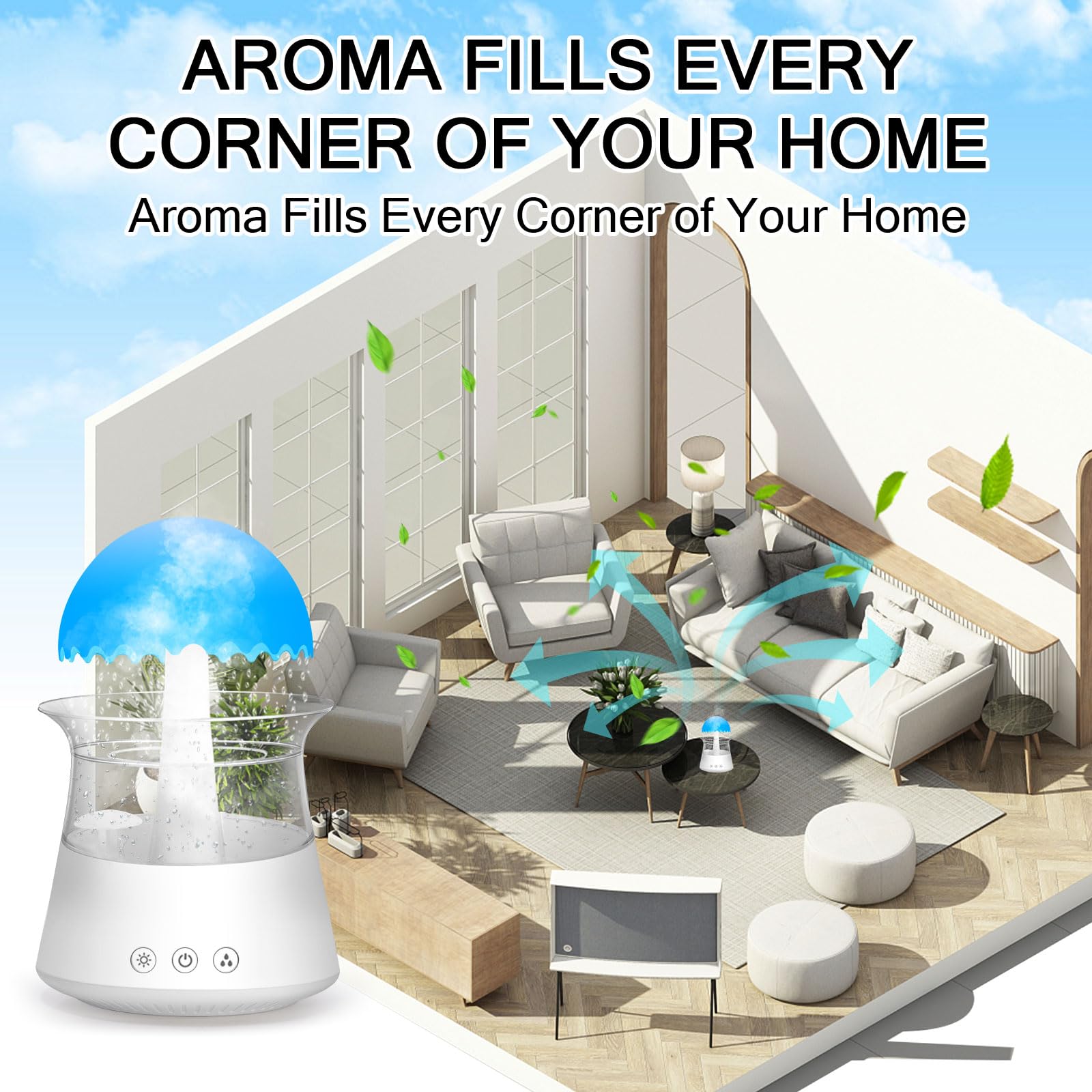Cloud Rain Humidifier Water Drip 450ml, Umbrella Rain Lamp Night Light Oil Diffuser with 7 Colors LED Light for Bedroom Home Office