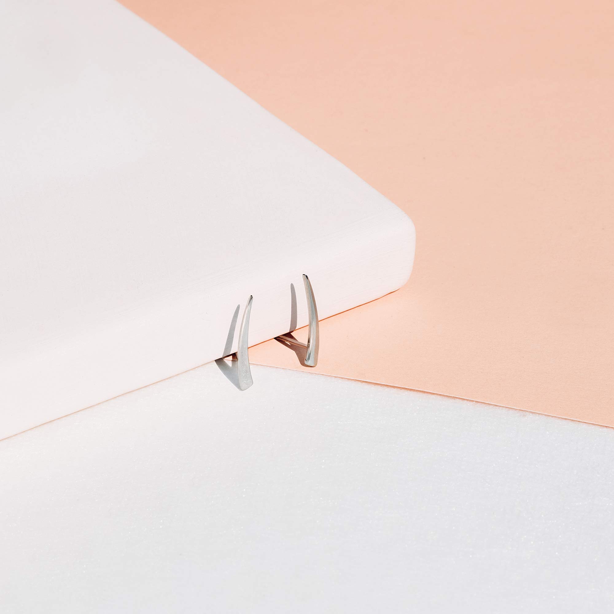 Boma Jewelry Sterling Silver Minimalist Long Curved Pointed Bar Ear Crawler Stud Earrings