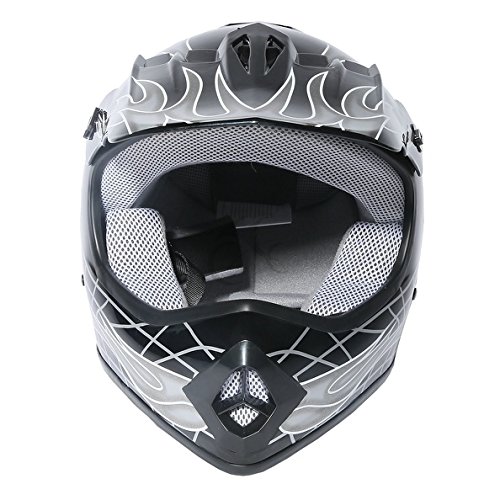 Tengchang DOT Youth Kids ATV Motocross Dirt Bike Black Skull Helmet w/Goggles+Gloves(L)