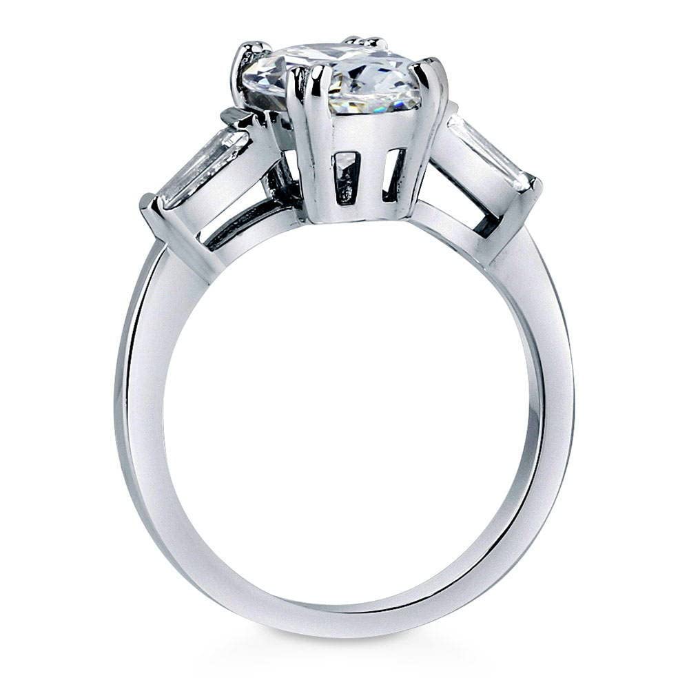 BERRICLE Sterling Silver 3-Stone Wedding Engagement Rings Oval Cut Cubic Zirconia CZ Anniversary Ring for Women, Rhodium Plated Size 9