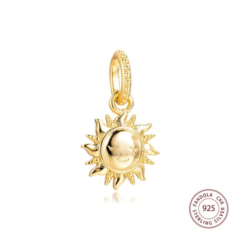 Bolenvi Stunning 925 Sterling Silver Charms Beads Pendants for Pandora Bracelets & Necklaces (Gold Sun Celestial)