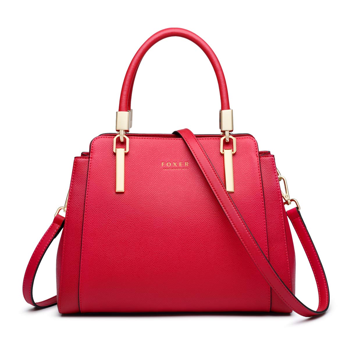 FOXER Leather Satchel Handbags for Women, Cow Leather Medium Size Ladies Top-handle Bags with Adjustable Shoulder Strap Womens Fashion Crossbody Bags Womens Casual Purses and Handbags (Red)
