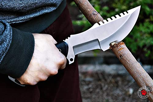 BIGCAT ROAR Handmade Damascus Tracker Knife - Bushcraft Fixed Blade Hunting Knife with Sheath and Walnut Wood Handle - 10″ EDC Outdoor Knife - Viper Hunter