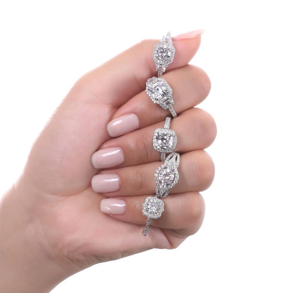BERRICLE Sterling Silver 3-Stone Wedding Engagement Rings Round Cubic Zirconia CZ Ring for Women, Rhodium Plated Size 8