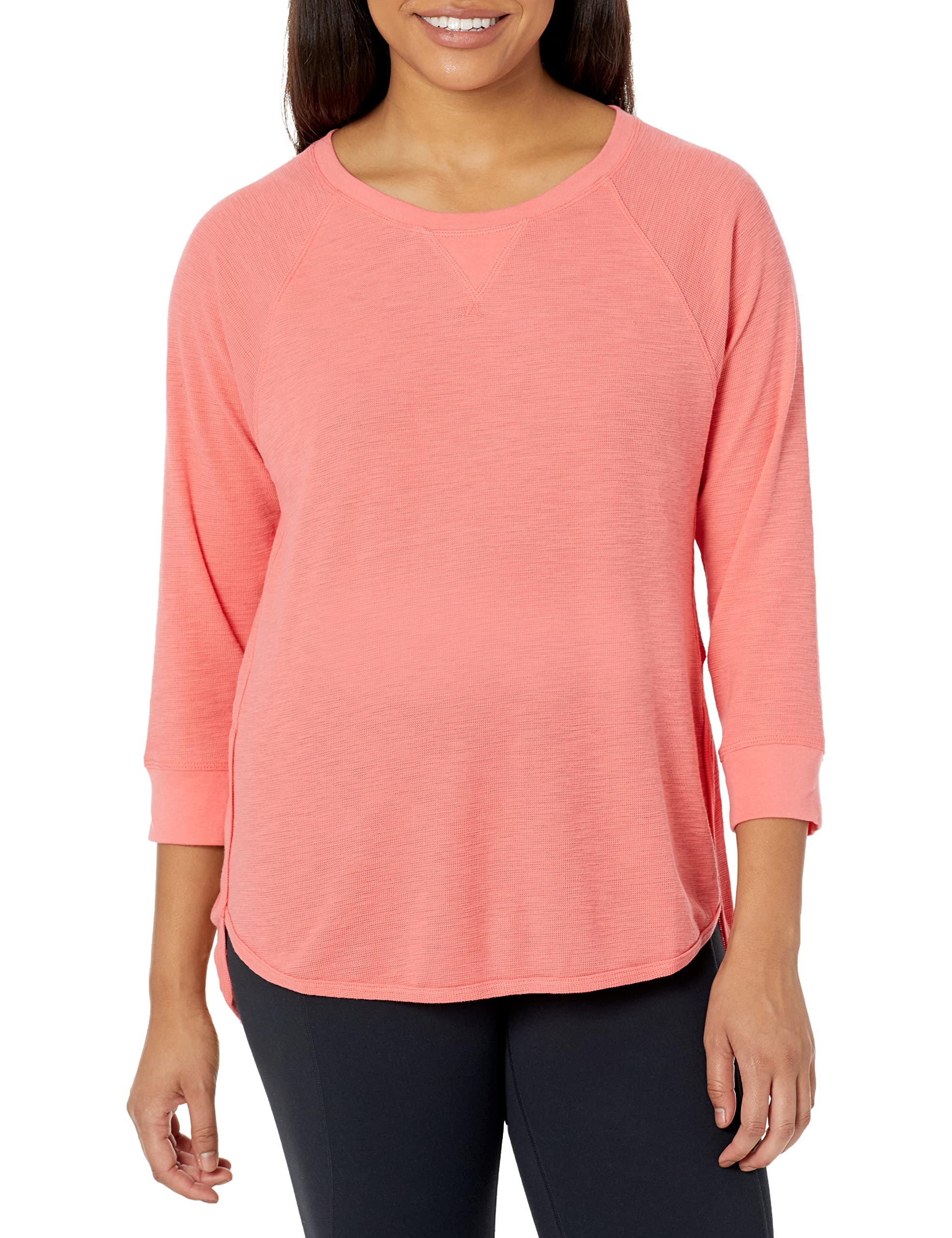 Calvin Klein Performance Women's 3/4 Sleeve Mini Waffle Textured T-Shirt, Radiance, Small