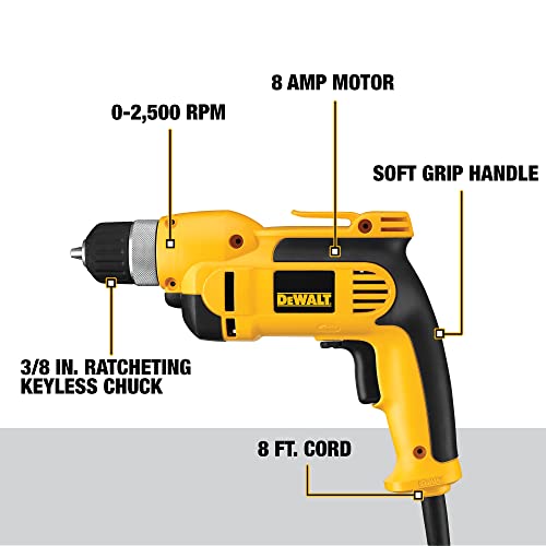 DEWALT Corded Drill, 7.0-Amp, 3/8-Inch, Pistol Grip (DWD110K)