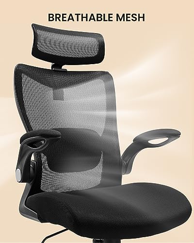ErGear Office Chair, Desk Chair with Flip-Up Armrests, Ergonomic Office Chair with 2'' Adjustable Lumbar Support & Headrest, High Back Computer Chair Mesh Office Chair with Wheels for Home Office