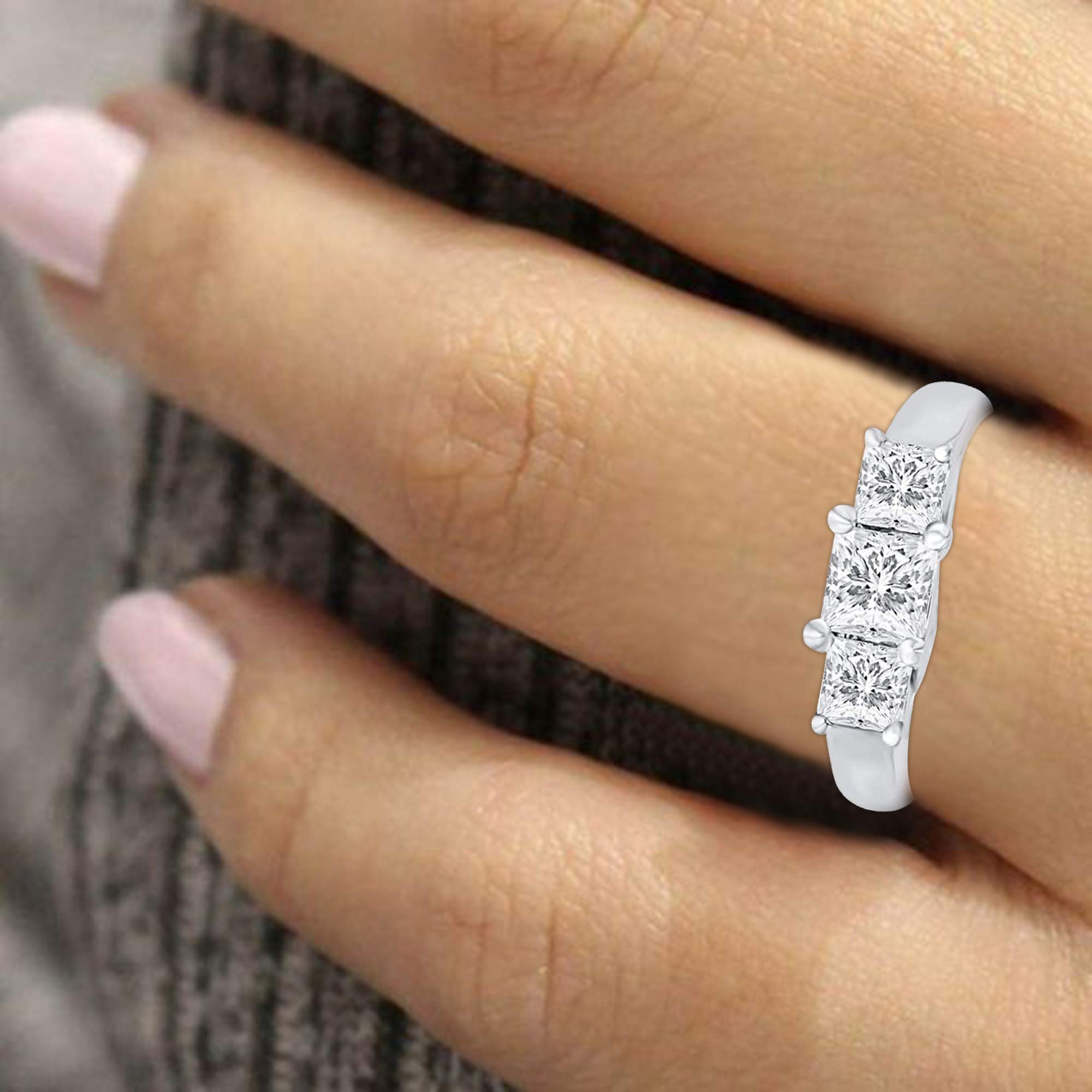 Beyond Brilliance 1.0 Carat Diamond, Prong-Set 14K White Gold 3 Stone Princess Diamond Promise Ring (H-I, I2-I3) Natural Diamond Wedding Band For Women | Gift Box Included