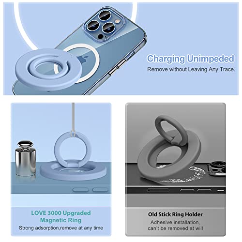 LOVE 3000 Magnetic Phone Ring Holder Stand for Magsafe 360° Rotation Phone Grip Cell Phone Ring Holder Finger Compatible with iPhone 14/13/12 All Smartphone Accessories with Metal Ring - Light Blue