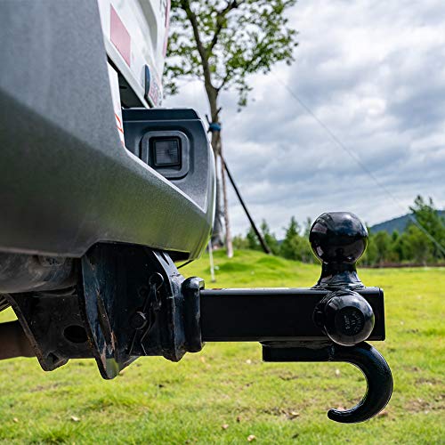 Towever 84181 Class 3/4 Trailer Hitch Tri Ball Mount with Hook (Black, Hollow Shank), for Pickup Truck Tow Hitch Receiver