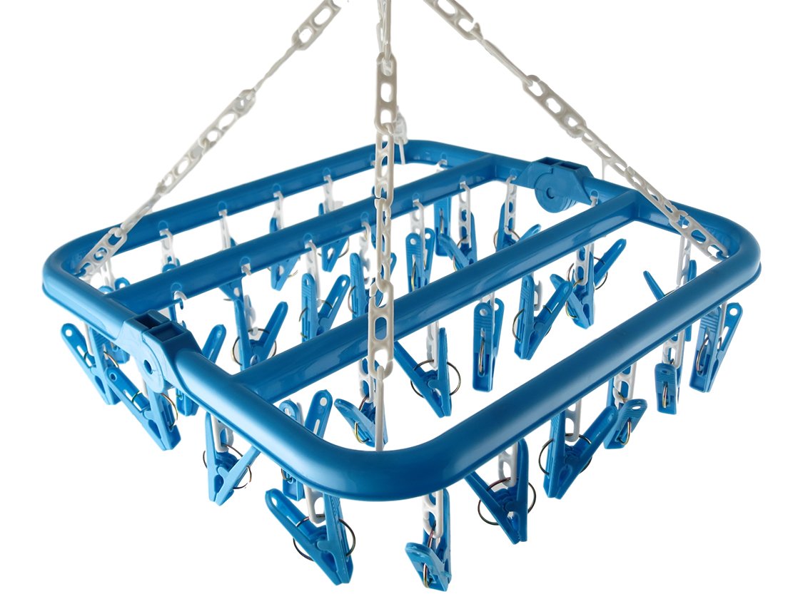 Groupcow Clip and Drip Hanger Clothes Hanger Drying Rack 32 Clips (Blue)