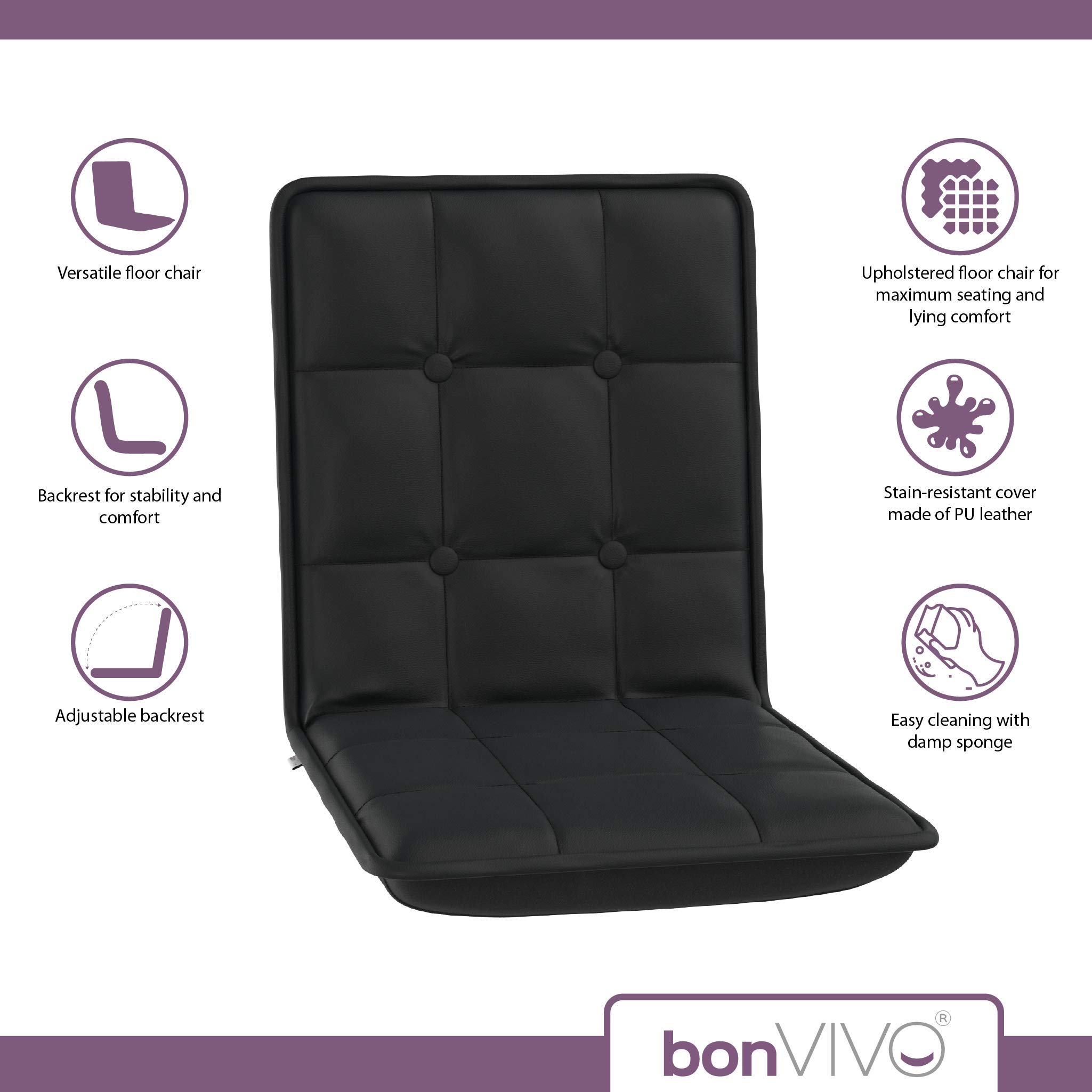 bonVIVO Floor Chair with Back Support - Multi-Angle, Portable Floor Seating for Adults, Kids, Sports Events, Gaming, Reading and Meditation w/Adjustable Backrest - Easy Smart Style