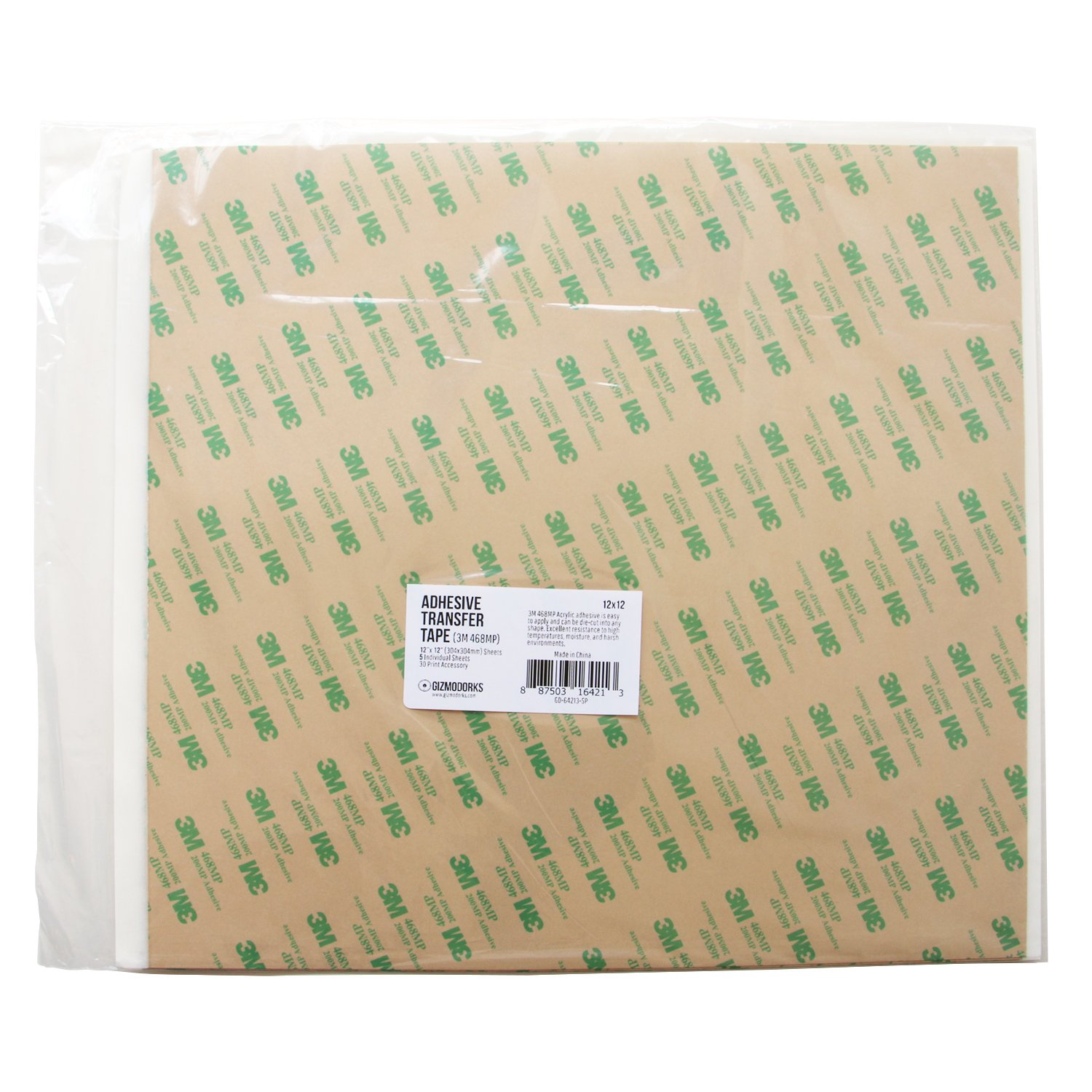 Gizmo Dorks 3M 468MP Double Sided Adhesive Transfer Tape Sheets 12" x 12" (5-Pack)