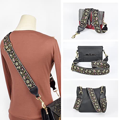 CLOUDMUSIC Handbag Strap Replacement Crossbody Strap Purse Strap for Women Girls (Chic Flowers In Black)