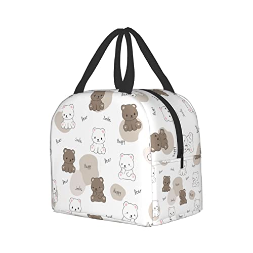 Cute Polar And Kawaii Bear Head Lunch Box Bento Box Insulated Lunch Boxes Reusable Waterproof Lunch Bag With Front Pocket For School Office Picnic