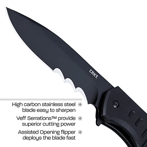 CRKT Ignitor EDC Folding Pocket Knife: Assisted Opening Everyday Carry, Plain Edge, Liner Lock with G10 Handle 6885,Black