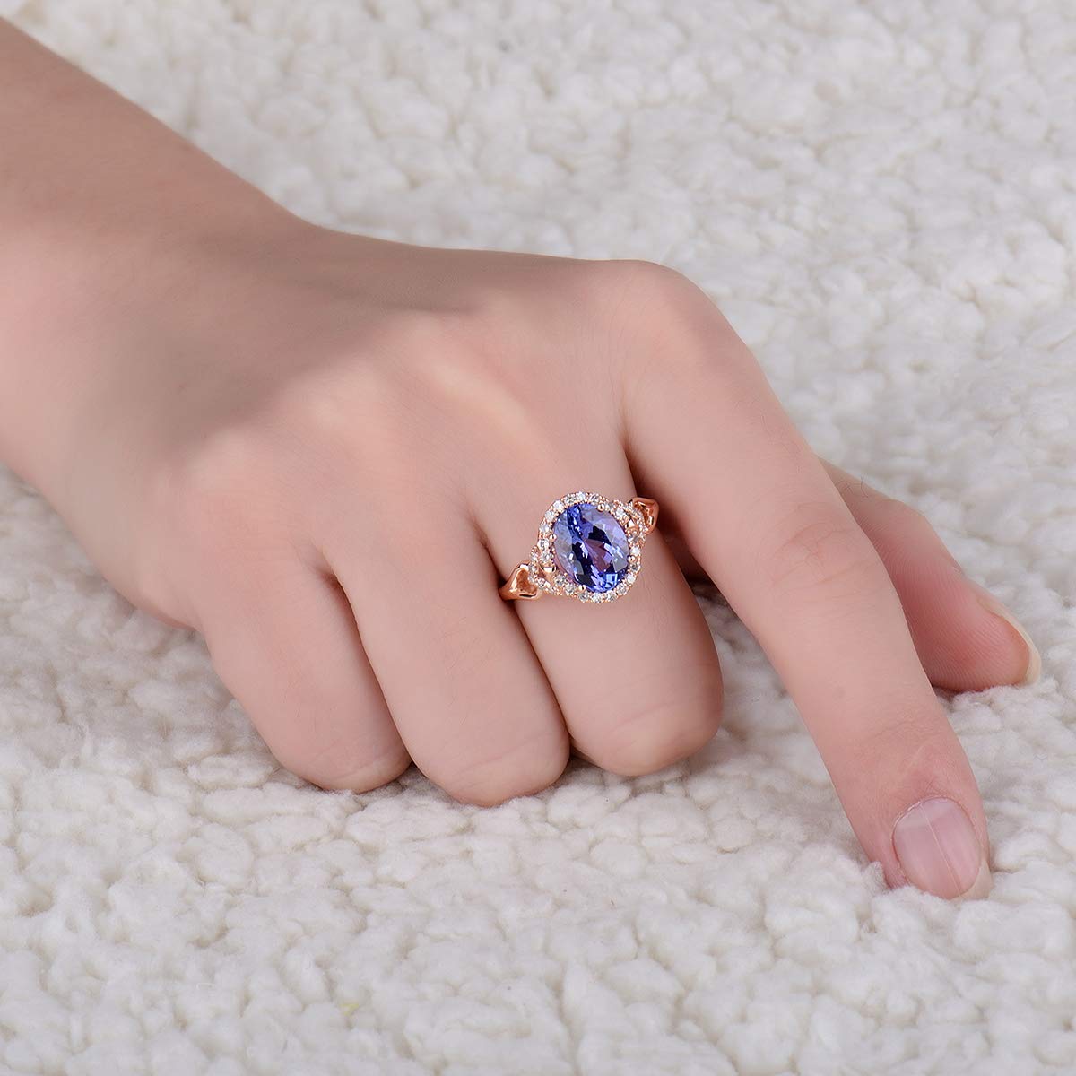 Beyond jewelry AAAA Natural Tanzanite Diamonds Engagement Wedding Ring in 14K Rose Gold for Women
