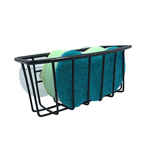 Neat-O Durable Steel Construction Color Coated Large Suction Cups Kitchen Sink Sponge Storage Organizer Holder (Black)