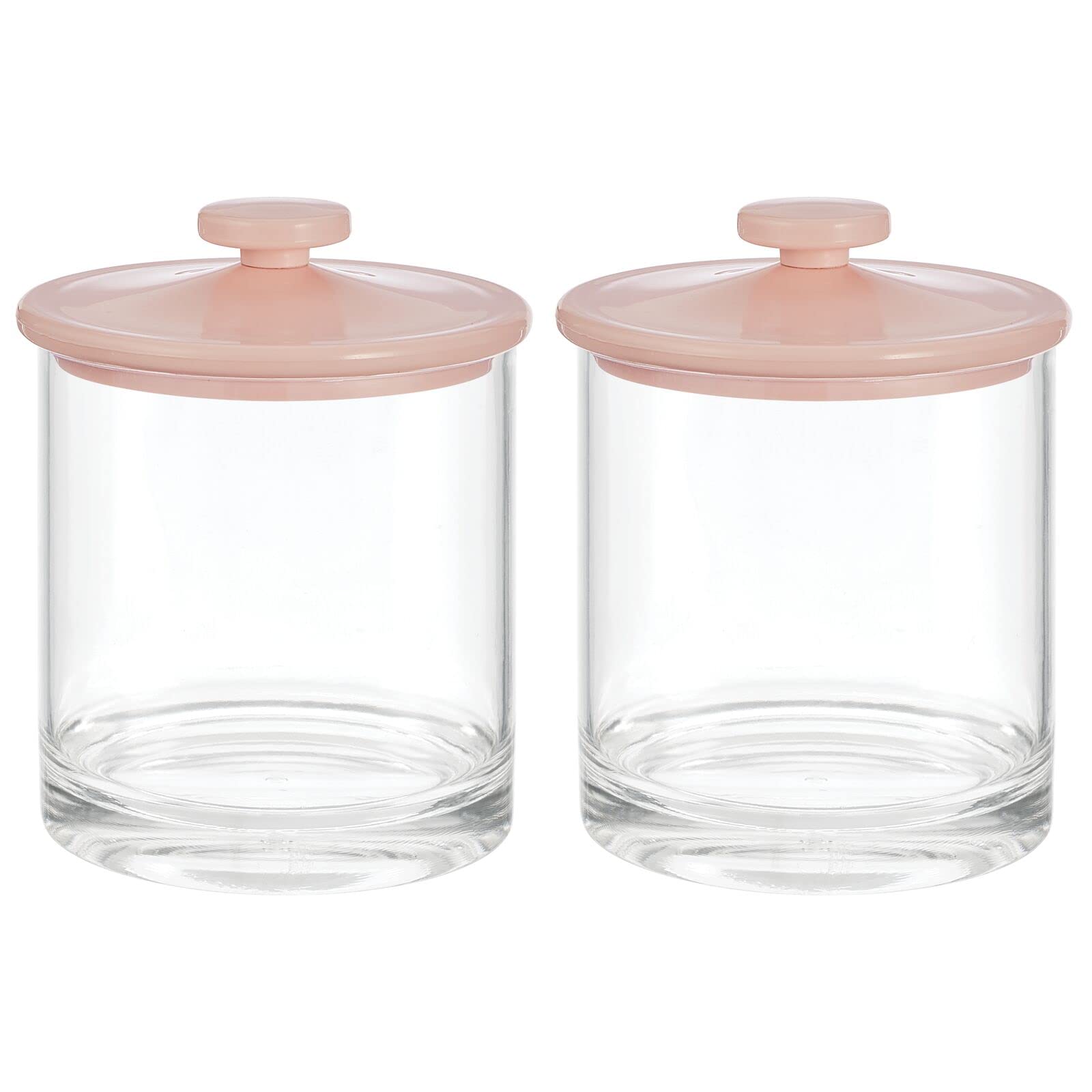 mDesign Small Modern Apothecary Storage Organizer Canister Jars - Acrylic Containers for Bathroom, Organization Holder for Vanity, Counter, Makeup Table, Lumiere Collection, 2 Pack, Clear/Light Pink