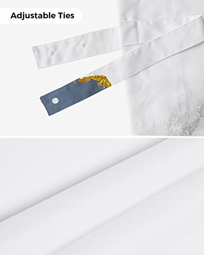 Marble Blue Haze Tie Up Valance Curtain for Kitchen Living Room Bedroom Bathroom Cafe, Rod Pocket Small Short Window Drape Panel Adjustable Drapary Print, Modern Abstract Gold White Gray 54"x18"