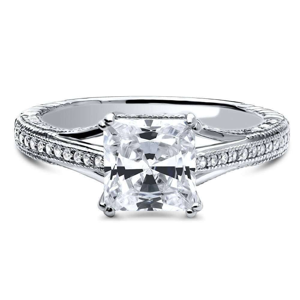 BERRICLE Sterling Silver Solitaire Wedding Engagement Rings 2 Carat Princess Cut Cubic Zirconia CZ Art Deco Promise Ring for Women, Rhodium Plated Size 4.5