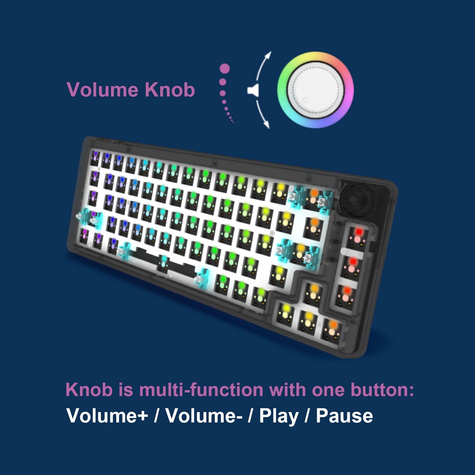 GK GAMAKAY LK67 RGB Modular DIY Mechanical Keyboard, 67 Keys Hot Swap 3pin/5pin Switches, Programmable Triple Mode Bluetooth 5.0/USB-C Wired/2.4GHz Wireless Customized Keyboard Kit (Clear Black)
