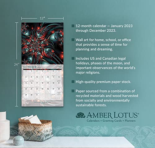 Fractal Cosmos 2023 Wall Calendar: The Mathematical Art of Alice Kelley | 12" x 24" Open | Amber Lotus Publishing