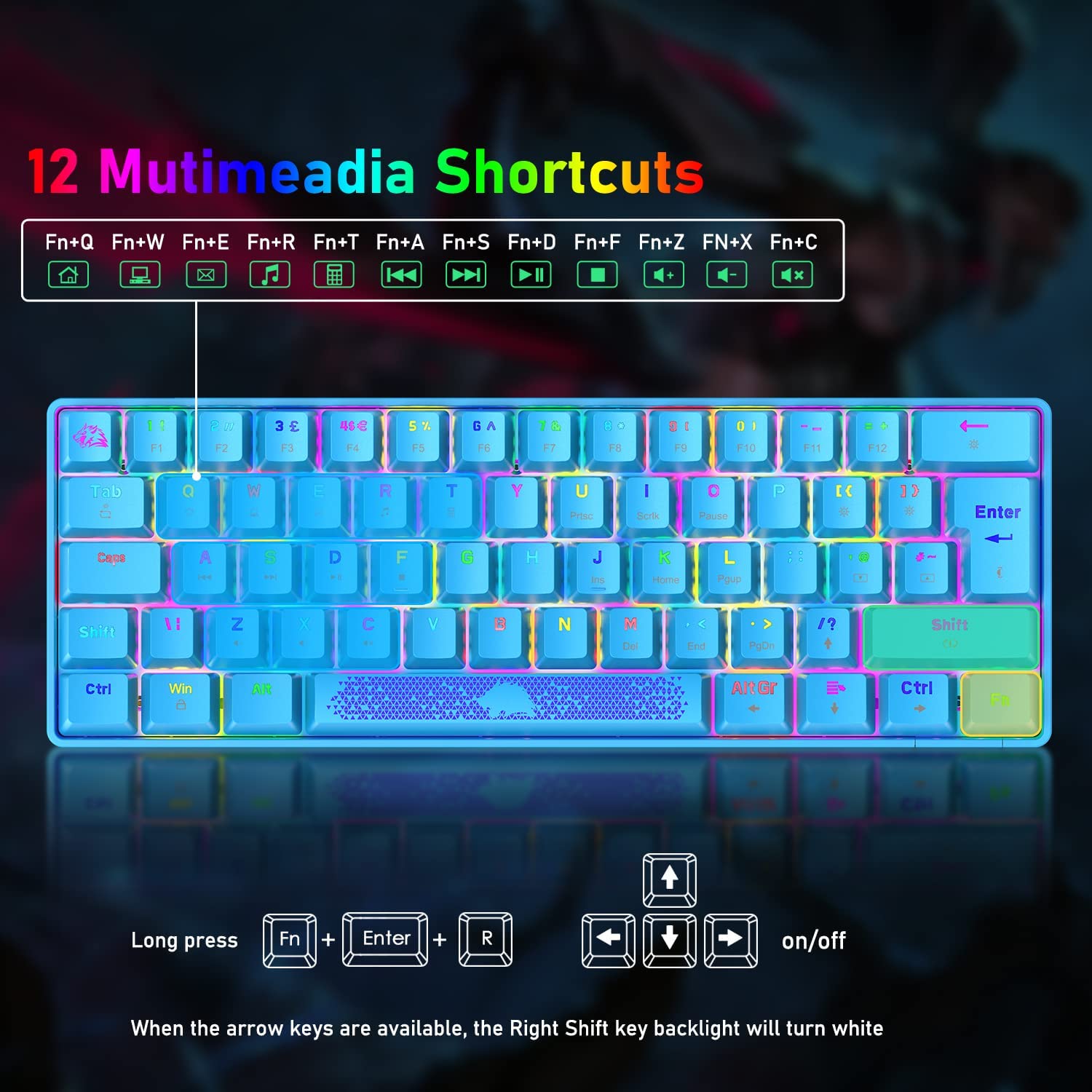 GK61Pro Mechanical Gaming Keyboard and Model Mouse Combo,Wired 18 Chroma RGB Backlit 62key Anti-ghosting Honeycomb Gaming Mouse 12000 DPI Ergonomic for Windows PC Gamers Typists(Blue/Blue Switch)