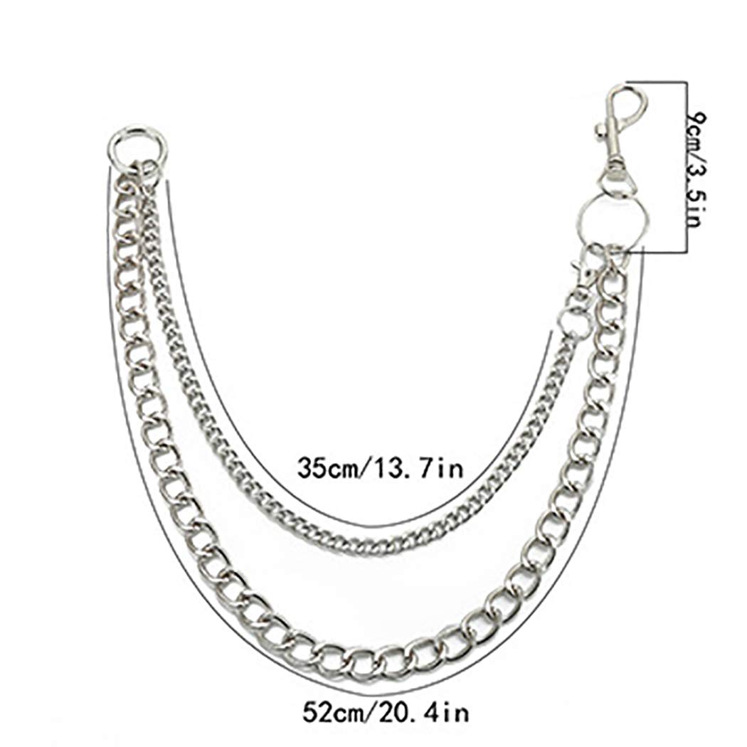 Bomine Hip Hop Pants Jean Chain Goth Punk Silver Trousers Chains Biker Heavy Thick Wallet Pocket Chains Silver Keychains Body Jewelry for Men and Women (Silver)