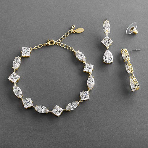 Mariell Gold Zirconia Crystal Wedding Bracelet and Earrings Set for Women, Jewelry for Bride, Bridesmaid
