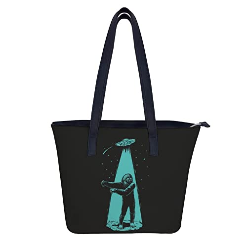 Bigfoot UFO Women's Tote Bag PU Leather Shoulder Bag Handbags Purse For Work Shopping Travel
