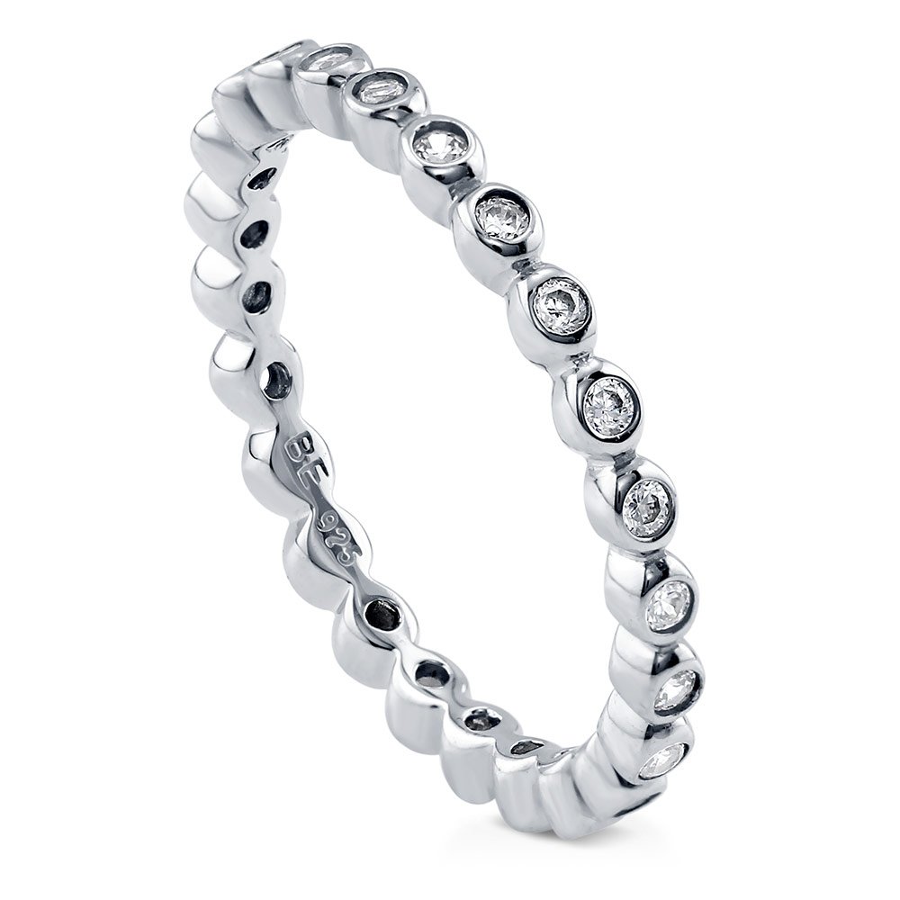 BERRICLE Sterling Silver Bubble Wedding Rings Bezel Set Cubic Zirconia CZ Eternity Ring for Women, Rhodium Plated Size 7