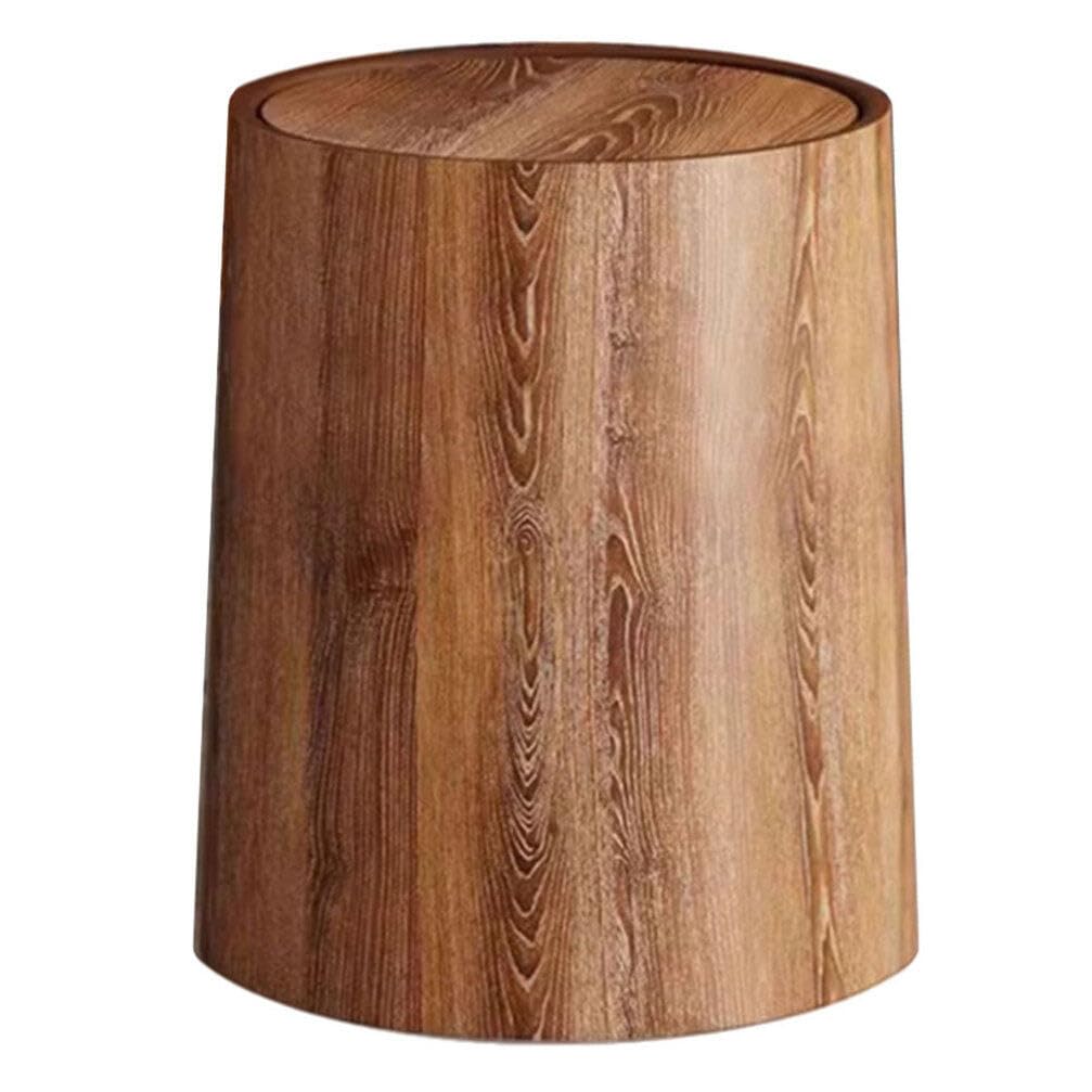 Cabilock Round Imitation Wood Trash Can with Swing Lid, Japanese-Style Garbage Recycling Bin, Wood Waste Bin, for Bathrooms, Powder Room, Kitchen, Home Office