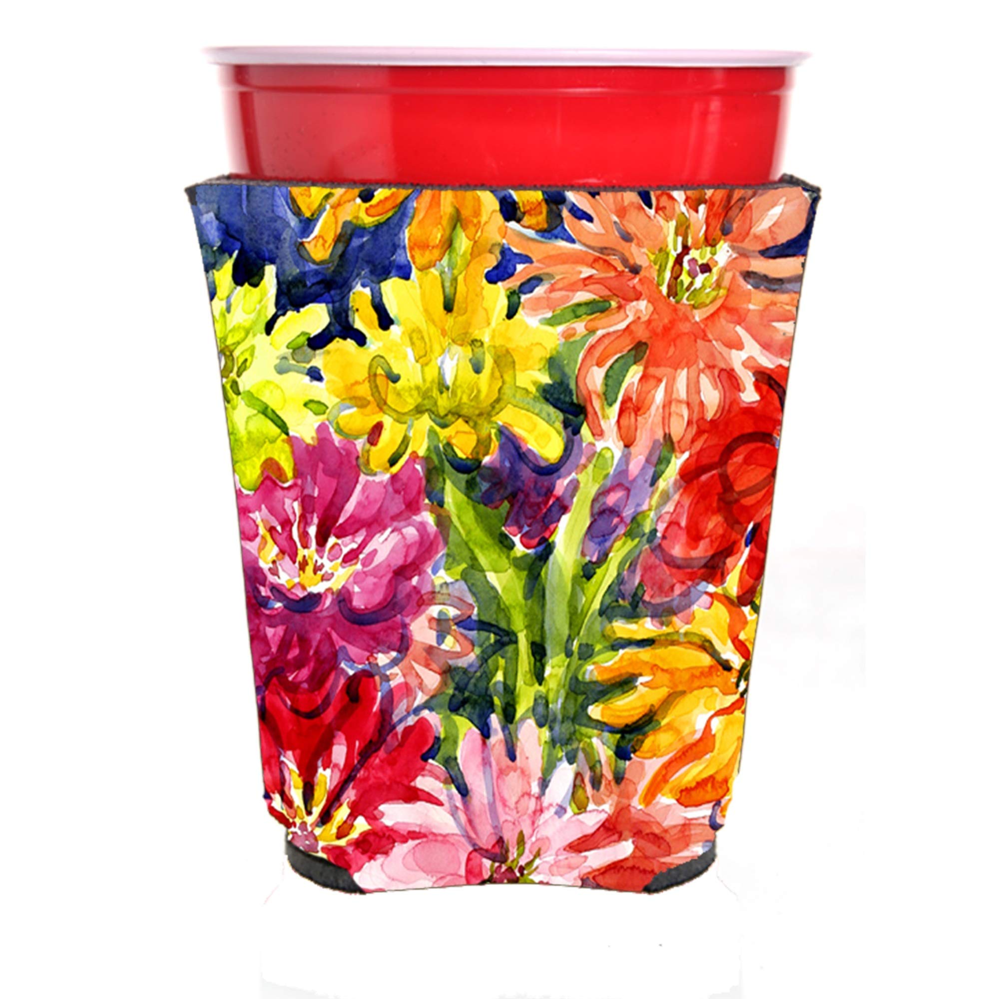 Caroline's Treasures 6069RSC Flower - Gerber Daisies Red Cup Hugger Cup Cooler Sleeve Hugger Machine Washable Drink Sleeve Hugger Collapsible Insulator Beverage Insulated Holder