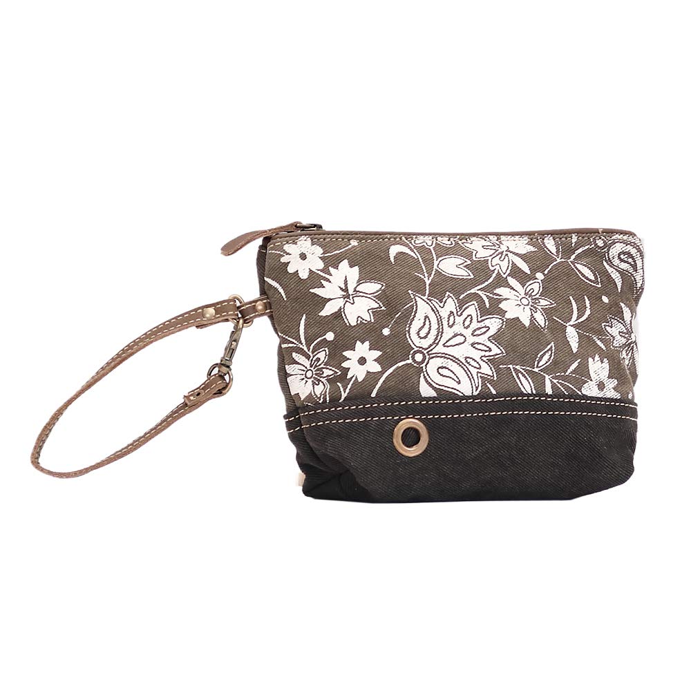 Myra Bag Wadelia Upcycled Canvas & Leather Wristlet Pouch Bag S-1517