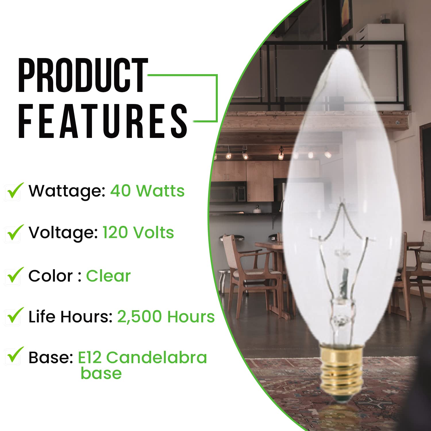 BULBMASTER Blunt Tip Decorative Candle Light Bulbs CTC Chandelier Bulbs Torpedo Tip Incandescent Light Bulbs, E12 Candelabra Light Bulb Base, Soft White, Pack of 12 (40CTC)