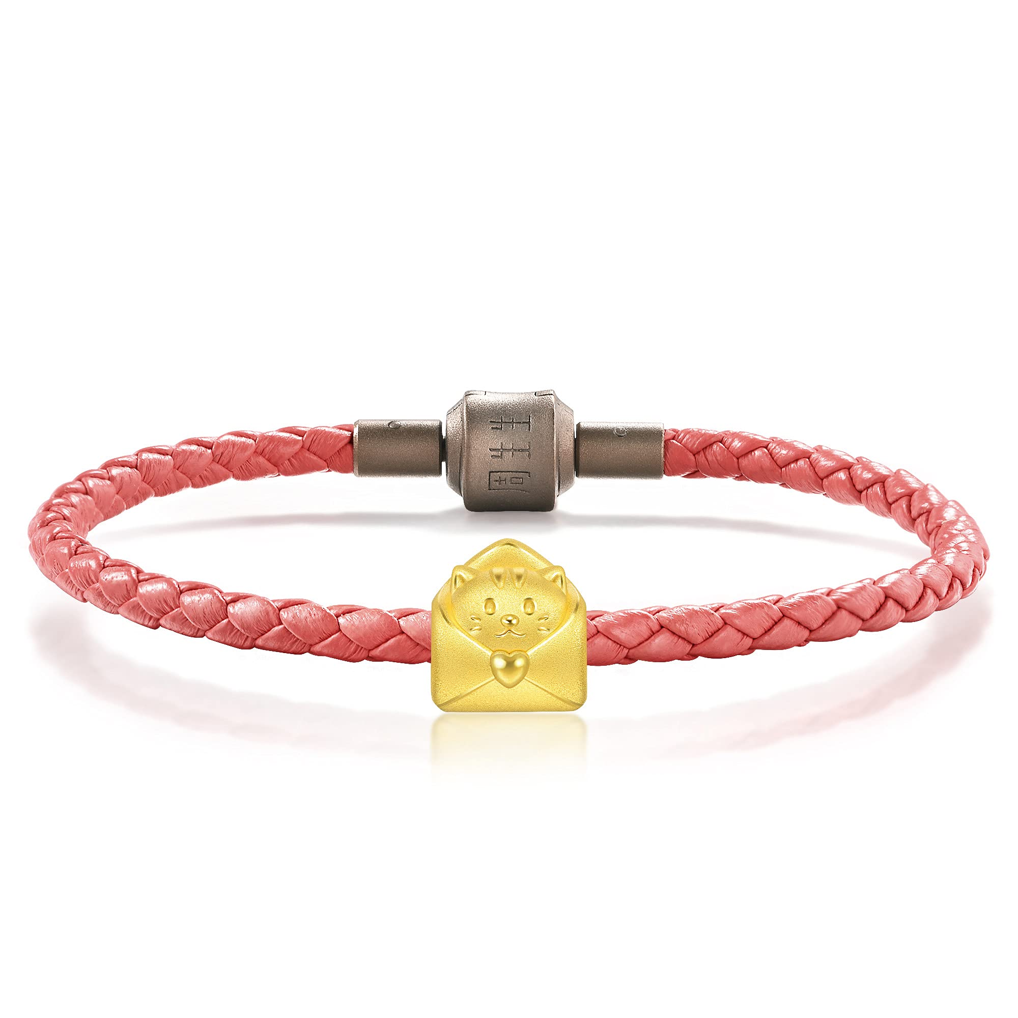 CHOW SANG SANG 999 24K Solid Gold Envelope Cat Kitten Mini Charm Bracelet for Women 92442C (Gold, 19 CM)