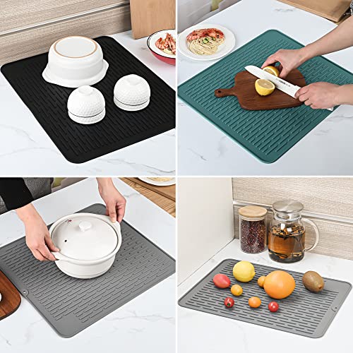 Silicone Dish Drying Mat,Drying Mat for Kitchen Counter, Silicone Trivets/Pot Holders ,Heat Resistant Mat,Easy to Drain and Clean Large Drainboard Mat, Dish Drainer Pad (17.72 x 15.75Inches, black)