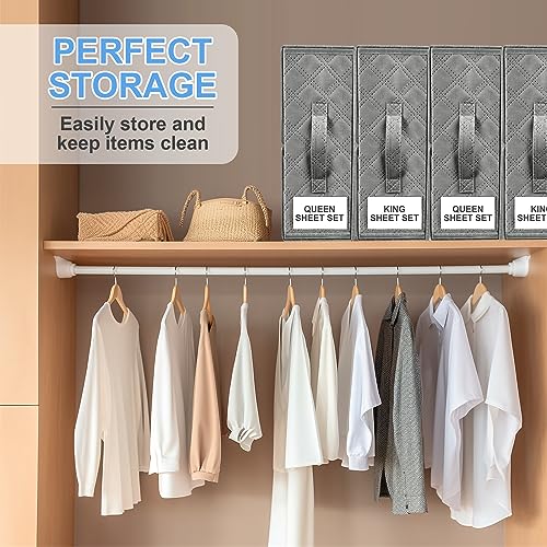 Erarrow Foldable Bed Sheet Set Organizer, Storage Box for Duvet Cover Set with Clear Window and Handles, Linen Closet Organizer for Bedding Clothes Blankets, 2 Pack (Queen or King Size),Dark Grey