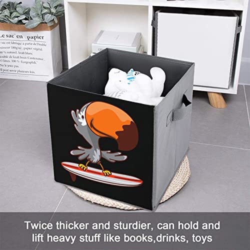 Funny Toucan Surfing Board Canvas Collapsible Storage Bins Cube Organizer Baskets with Handles for Home Office Car