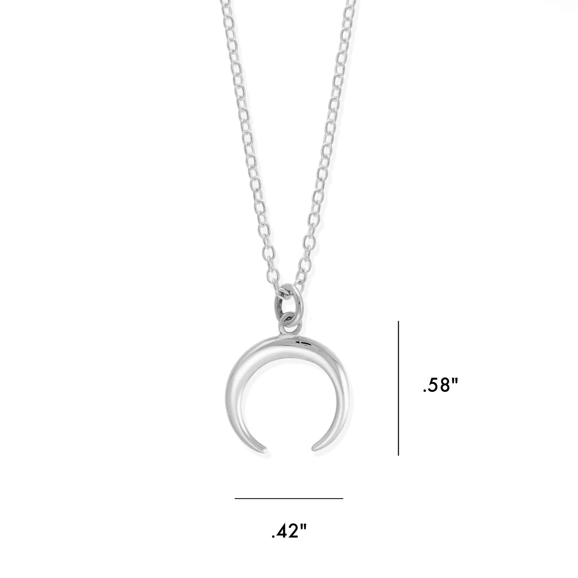 Boma Jewelry Sterling Silver Downward Crescent Moon Double Horn Pendant Necklace, 18 Inches