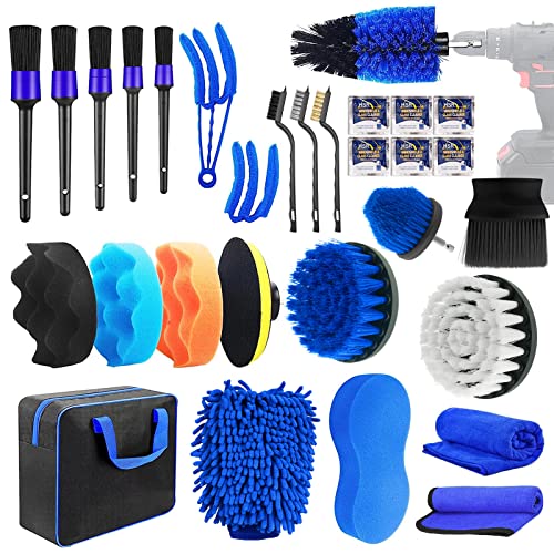 Eray 30PCS Car Detailing Brush Set,Auto Detailing Kit with Drill Brushes, Cleaning Supplies, and Power Scrubber