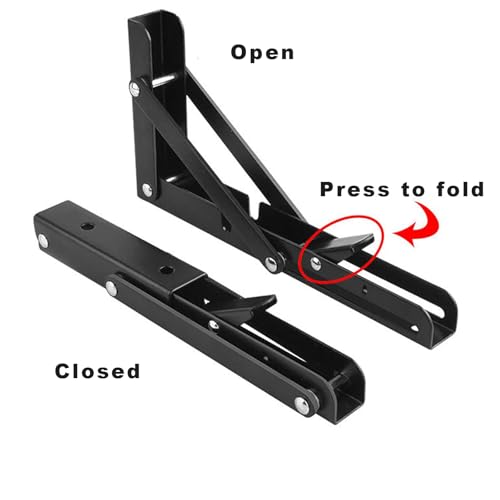 Foldable Activity Bracket Triangle Bracket L-Shelf Shelf Bracket Workbench Wall Mounted Bracket Space Saving (8 inch * 2 Pieces Black)