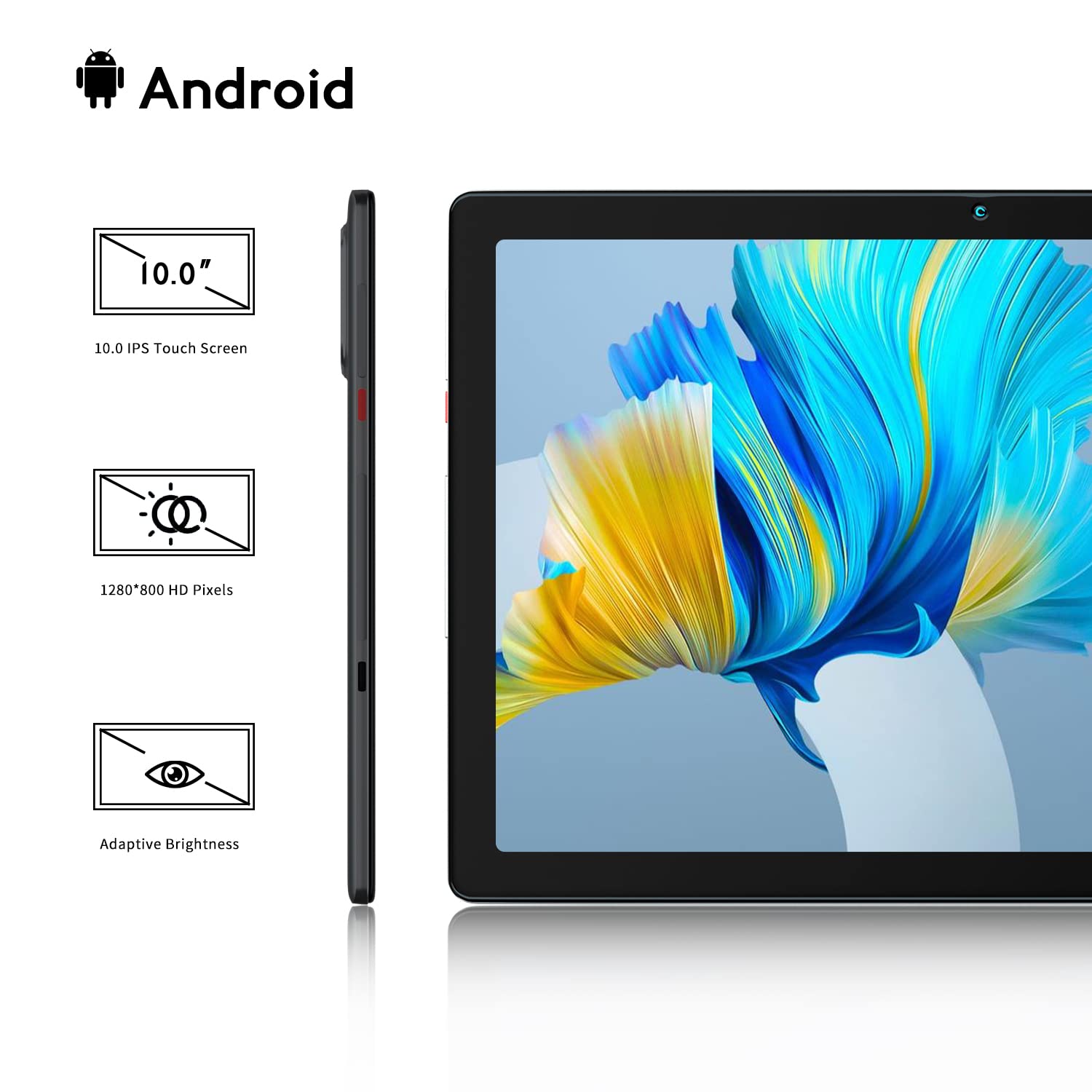 HAPPYBE 10 Inch Tablet Android 10 IPS HD Display Quad-Core 32GB 6000mAh Tablets (Grey)