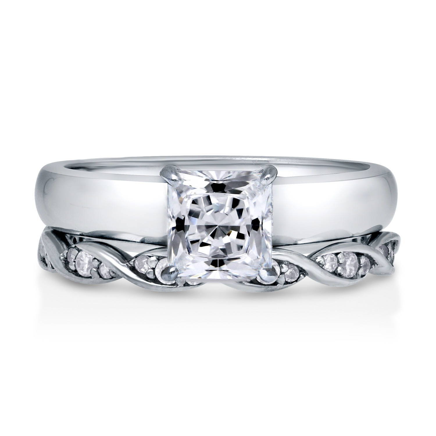 BERRICLE Sterling Silver Solitaire Wedding Engagement Rings 1.2 Carat Princess Cut Cubic Zirconia CZ Ring Set for Women, Rhodium Plated Size 7