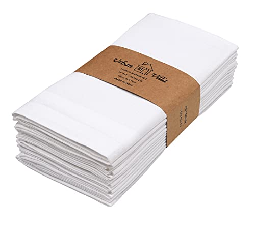 Urban Villa Dinner Cloth Napkins 100% Cotton Hotel Quality, Size 18x18 Inches, Set of 12, White