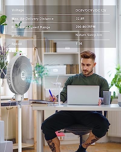 EVYON Standing Fan,15db Quiet Oscillating Fans for Indoors with Remote Controller, Negative Ion 12.8" DC Motor Economized Stand Up Fan Pedestal Fan, 36 Speeds 12H Timer 3 Modes Floor Fans for Home