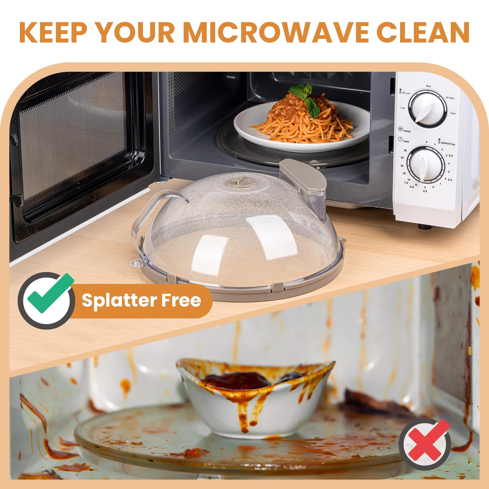 Gracenal Microwave Splatter Cover for Food, Upgraded Microwave Cover with Water Steamer, Integrated Handle, 10โ Plate Covers, Splatter Guard, Kitchen Gadgets & Accessories, House Essentials for Gift